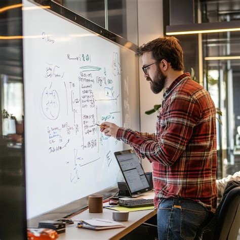 A Developer Brainstorming And Sketching Out Code Ideas On A Whiteboard4 Premium Ai Generated Image