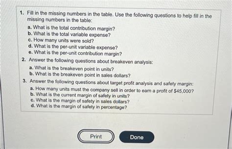 solved 1 fill in the missing numbers in the table use the
