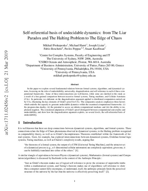 Pdf Self Referential Basis Of Undecidable Dynamics From The Liar