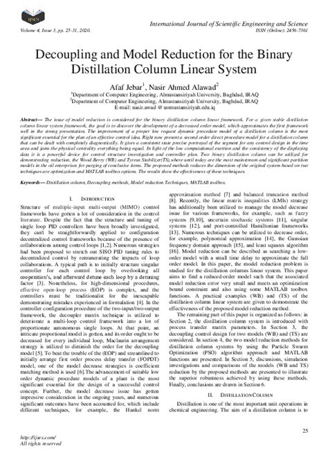 pdf decoupling and model reduction for the binary distillation column