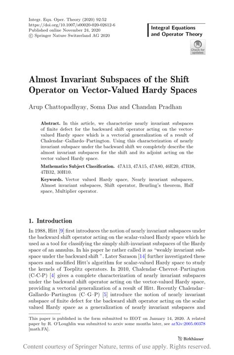 Almost Invariant Subspaces Of The Shift Operator On Vector Valued Hardy Spaces Request Pdf