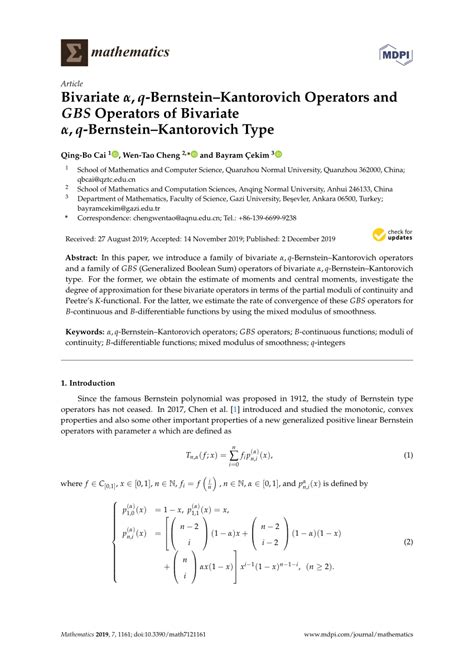 PDF Bivariate α q BernsteinKantorovich Operators and GBS Operators of Bivariate α q Bernstein