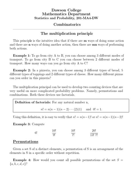 Ma4 Combinatorics Birthday Notes 7 Pdf Permutation Applied