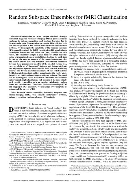 Pdf Random Subspace Ensembles For Fmri Classification