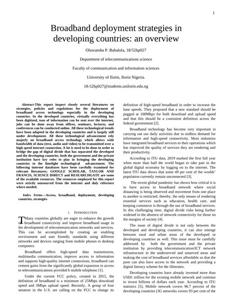 Pdf Broadband Deployment Strategies In Developing Countries An Overview