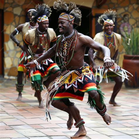 African Men Dance In Colorful Traditional Attire Premium Ai Generated