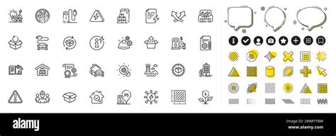 Set Of Inspect Intersection Arrows And Building Energy Line Icons For Web App Pictogram Icon
