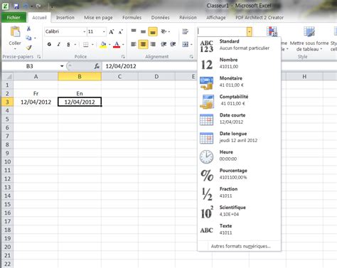 modifier le format de date dans excel en anglais ou autres