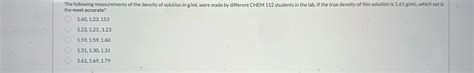 Solved The Following Measurements Of The Density Of Solution Chegg Com