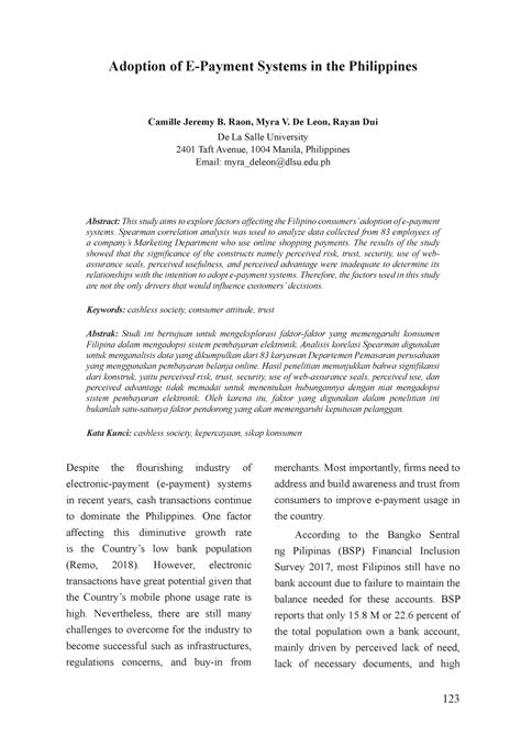 Adoptation Of Electronic Payment Systems In The Philippines Adoption