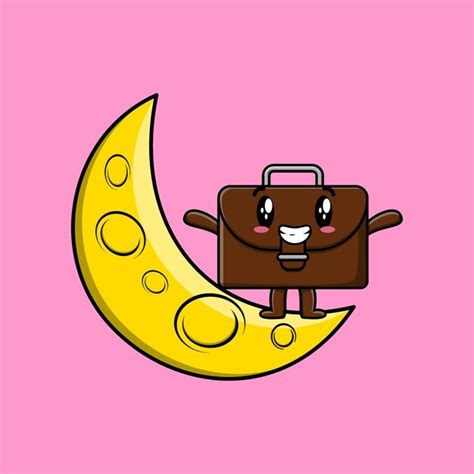 초승달 서 있는 귀여운 만화 가방 프리미엄 벡터