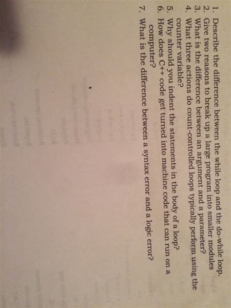 Solved 1 Describe The Difference Between The While Loop And