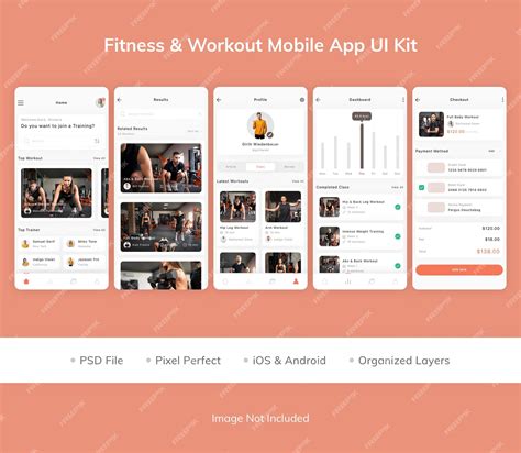 피트니스 및 운동 모바일 앱 Ui 키트 프리미엄 Psd 파일