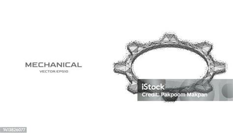 디지털 기어 낮은 폴리 블랙 메쉬 라인 도트 연결 기계 구조 개념 아이소메트릭 뷰 그림은 흰색 배경에서 격리됩니다 추상적인 3d