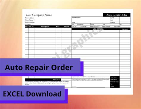 Auto Repair Order Form Template Auto Repair Service Form Printable Editable Instant Download