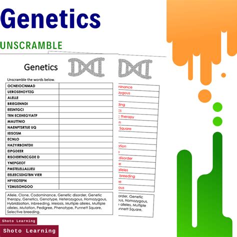 Genetics Science Activity Scramble Words Word Unscramble Vocabulary