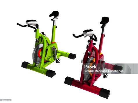 현대 녹색 및 빨간색 운동 자전거 관점 3d 렌더링 흰색 바탕에 그림자 3차원 형태에 대한 스톡 사진 및 기타 이미지 3차원 형태 강사 건강관리와 의술 Istock
