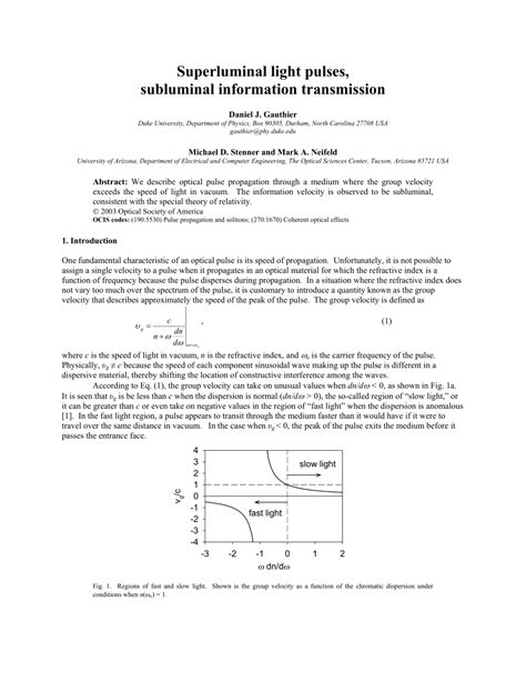 Pdf Superluminal Light Pulses Subluminal Information Transmission