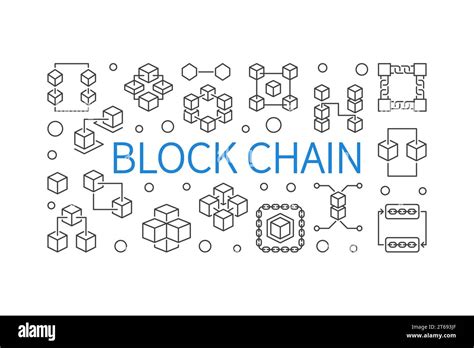 Block Chain Vector Concept Outline Horizontal Illustration Blockchain Banner In Thin Line Style