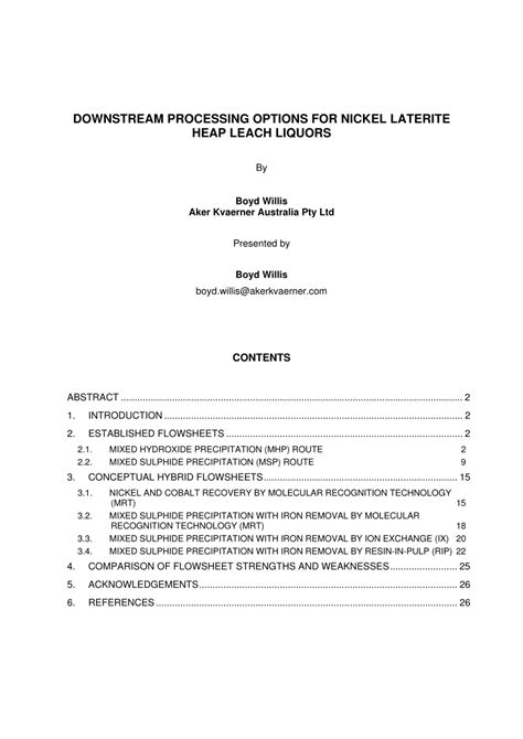 Pdf Downstream Processing Options For Nickel Laterite Heap Leach Liquors
