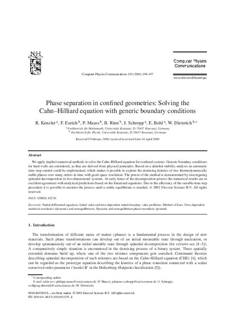Pdf Phase Separation In Confined Geometries Solving The Cahn Hilliard Equation With Generic