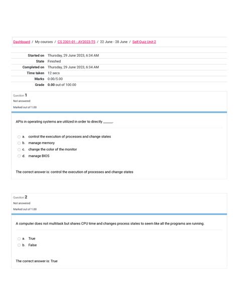 CS Self Quiz Unit Attempt Review Started On Thursday June AM State