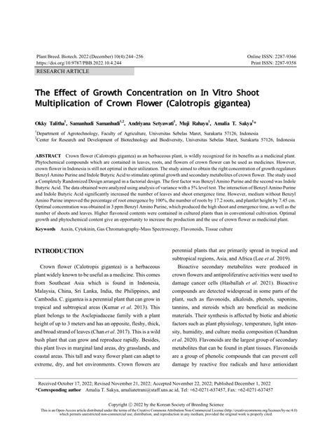 Pdf The Effect Of Growth Concentration On In Vitro Shoot