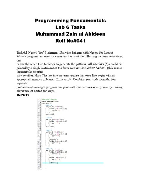 Muhammad Zain Ul Abideen Lab 6 Tasks Pdf