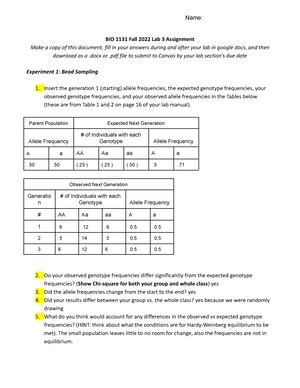 Lab Bio Lab BIO Fall Lab Assignment Make A Copy Of This Document Fill In