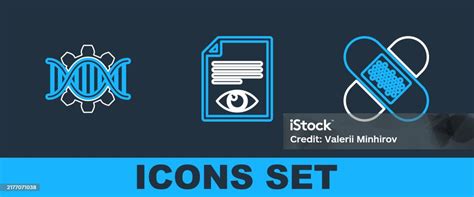 세트 라인 교차 붕대 석고 유전 공학 및 눈 아이콘이있는 종이 페이지 벡터 1위에 대한 스톡 벡터 아트 및 기타 이미지 1위 Dna 건강 검진 Istock