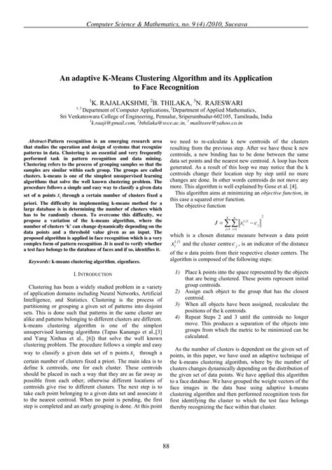 Pdf An Adaptive K Means Clustering Algorithm And Its Application To