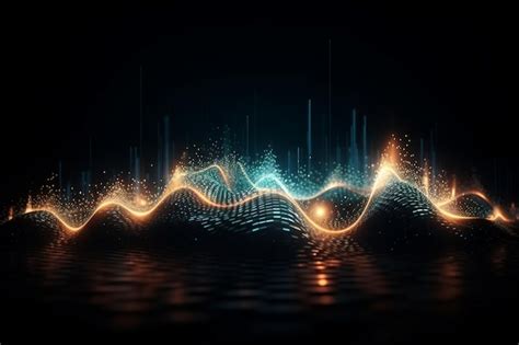 premium photo a glowing particle and binary wave pattern on dark