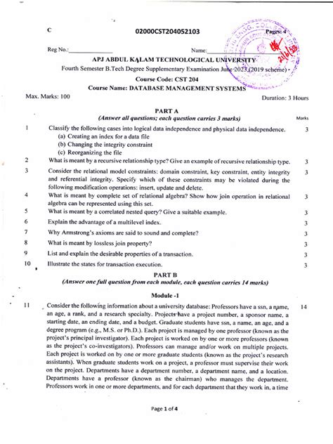 Cst 204 Database Management Systems June 2023 Pdf Relational Database Relational Model