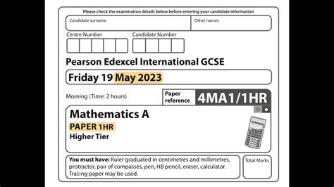 Igcse Mathematics June 2023 4ma1 1hr Youtube