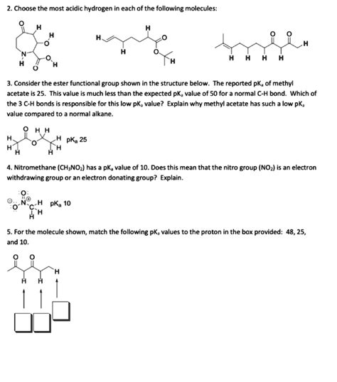 solved 2 choose the most acidic hydrogen in each of the following molecules h h h h 3