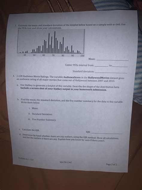 Solved Name Elementary Statistics Written Homework Sections Chegg