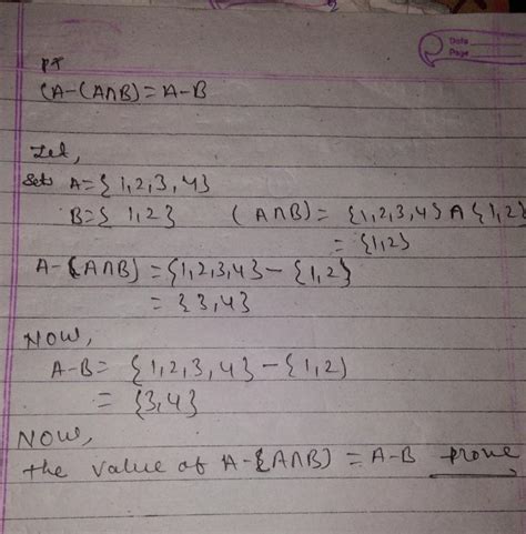 Q 4 Prove That For Any Two Sets A And B A AintersectionB A B Brainly In
