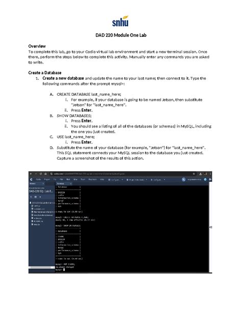 DAD 220 Module One Lab My Sql Codio Lab DAD 220 Module One Lab
