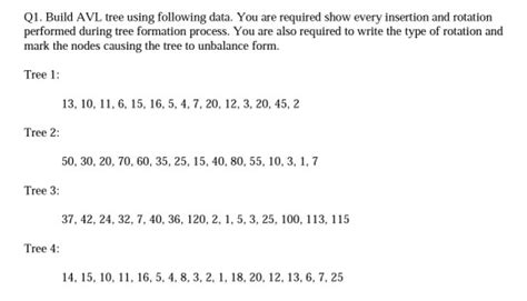 solved q1 build avl tree using following data you are