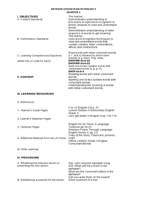 Detailed Lesson Plan In English Grade 3 Pdf English Language