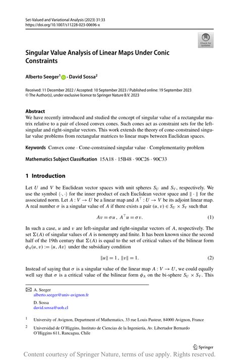 Singular Value Analysis Of Linear Maps Under Conic Constraints