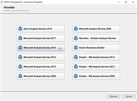 creating a database connection from targit management client targit
