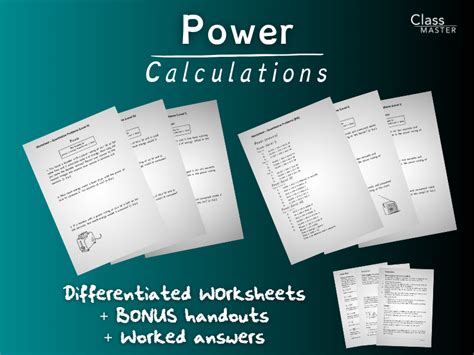 Power Calculation Sheets Teaching Resources