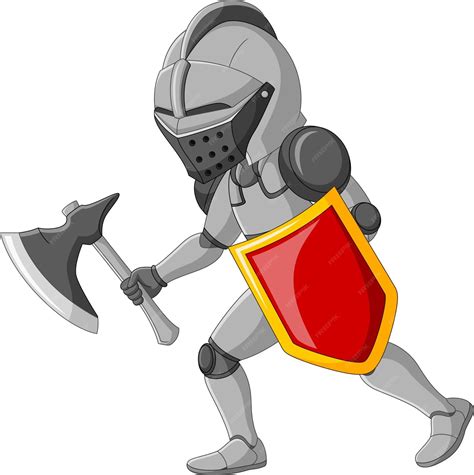 Premium Vector Cartoon Knight Holding An Axe And Shield