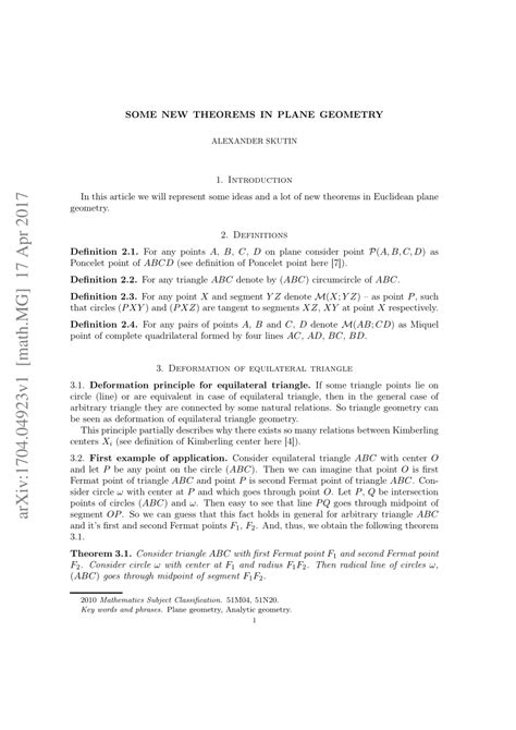 Pdf Some New Theorems In Plane Geometry