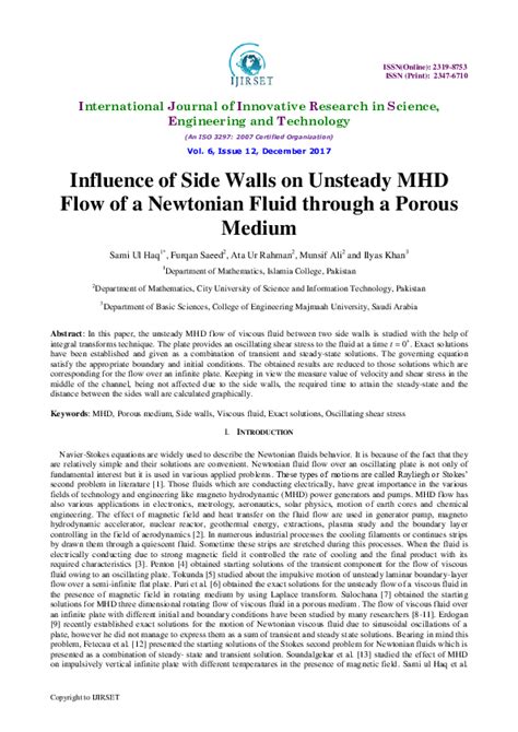 Pdf The Impact Of Side Walls On The Mhd Flow Of A Second Grade Fluid Through A Porous Medium