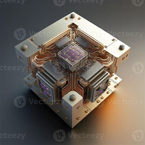 A Quantum Chip A Futuristic Glowing Cpu Quantum Computer Processor Digital Chip With Hud
