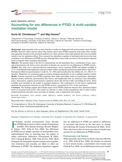 Pdf Accounting For Sex Differences In Ptsd A Multi Variable