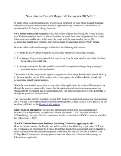 CSS Non Custodial Parent Profile Wellesley College