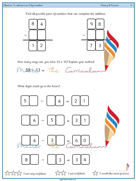 year 2 to subtract two 2 digit numbers 3 master the curriculum